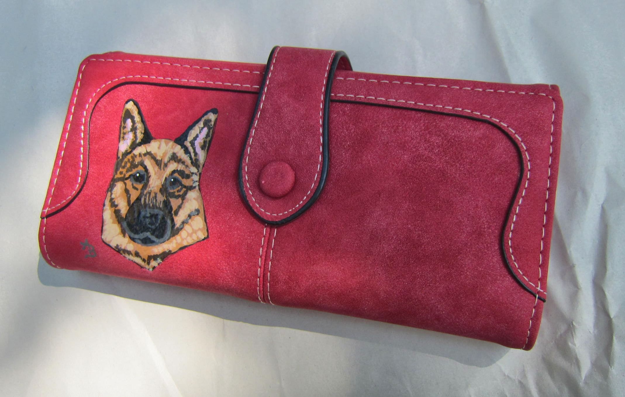 GERMAN SHEPHERD Handpainted Red Color Faux Suede Leather Full Size ...