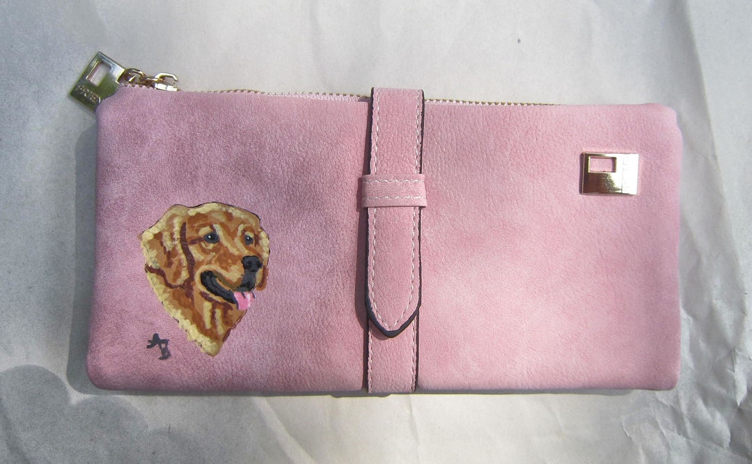 GOLDEN RETRIEVER Handpainted Pink Color Faux Suede Leather Full Size ...