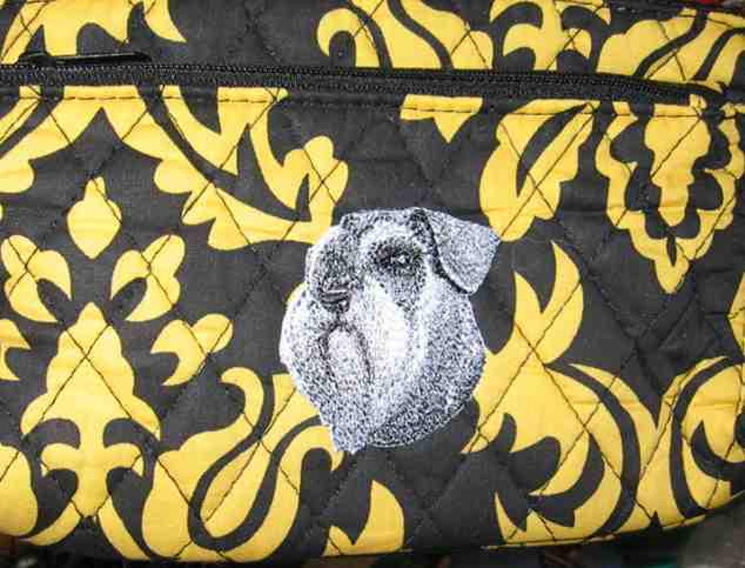 Quilted Fabric SCHNAUZER Dog Breed Damask Pattern Zipper Pouch Cosmetic ...
