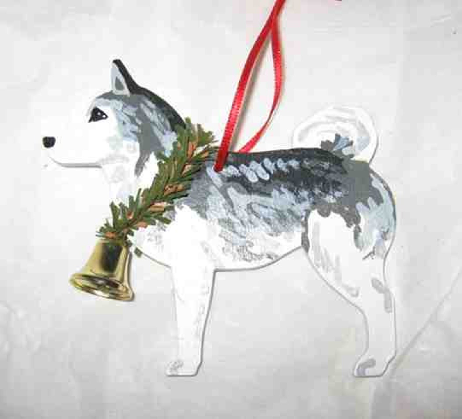 Hand-painted SIBERIAN HUSKY GREY Wood Christmas Tree Ornament Artist ...