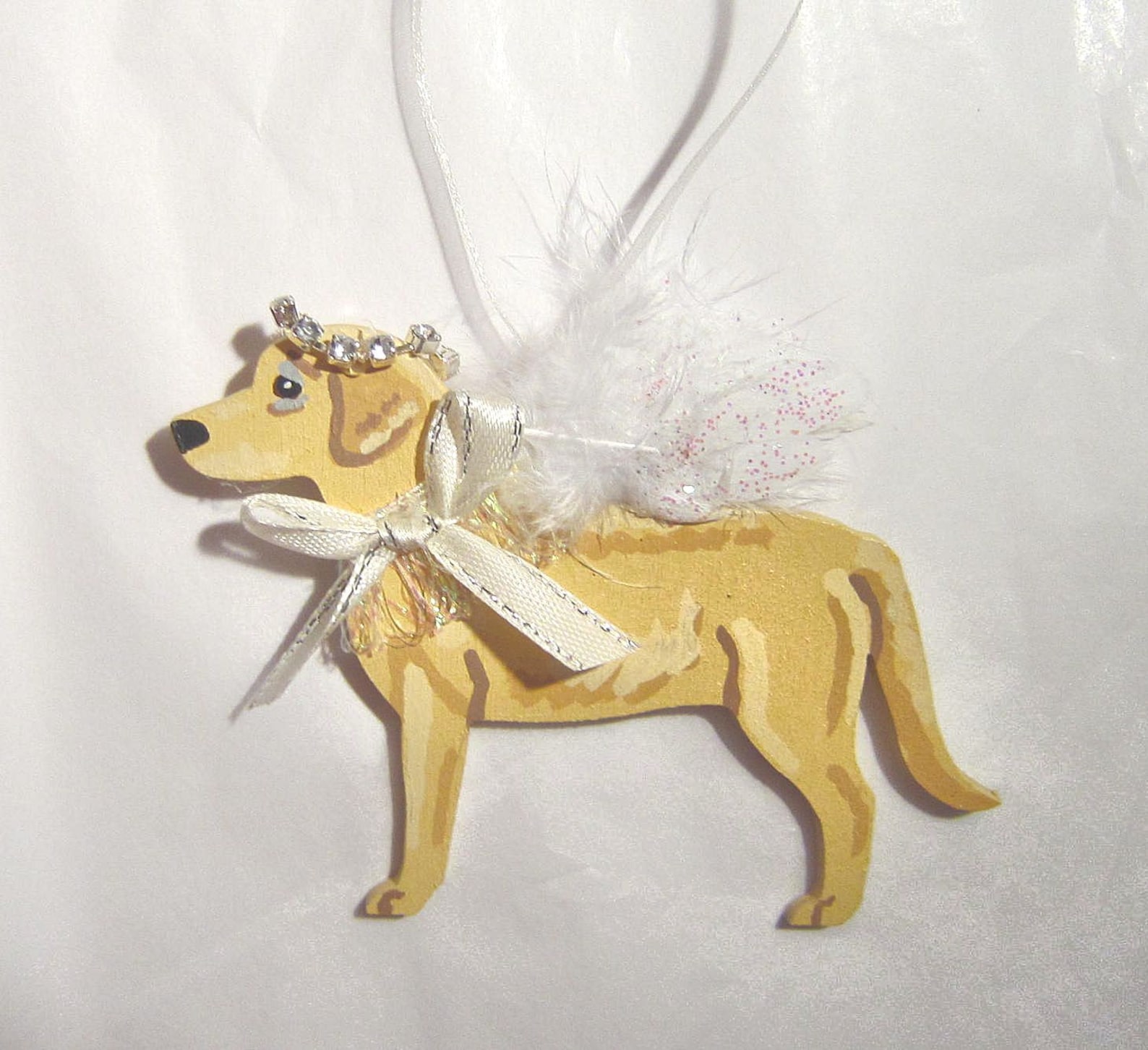 Hand-painted LABRADOR RETRIEVER YELLOW Feathered Wing Angel Wood ...