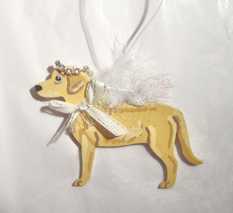 Hand-painted LABRADOR RETRIEVER YELLOW Feathered Wing Angel Wood ...