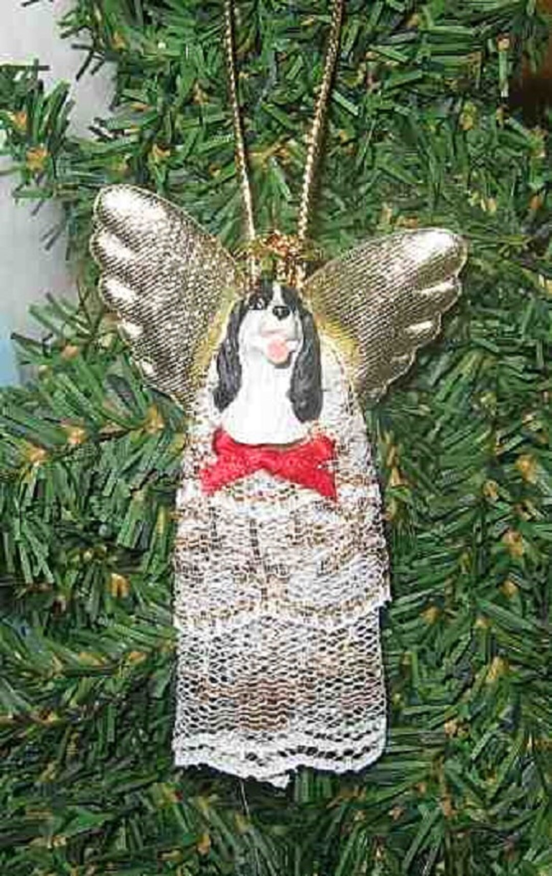 Handmade SPRINGER SPANIEL Small Lace Angel Christmas Tree Ornament or ...