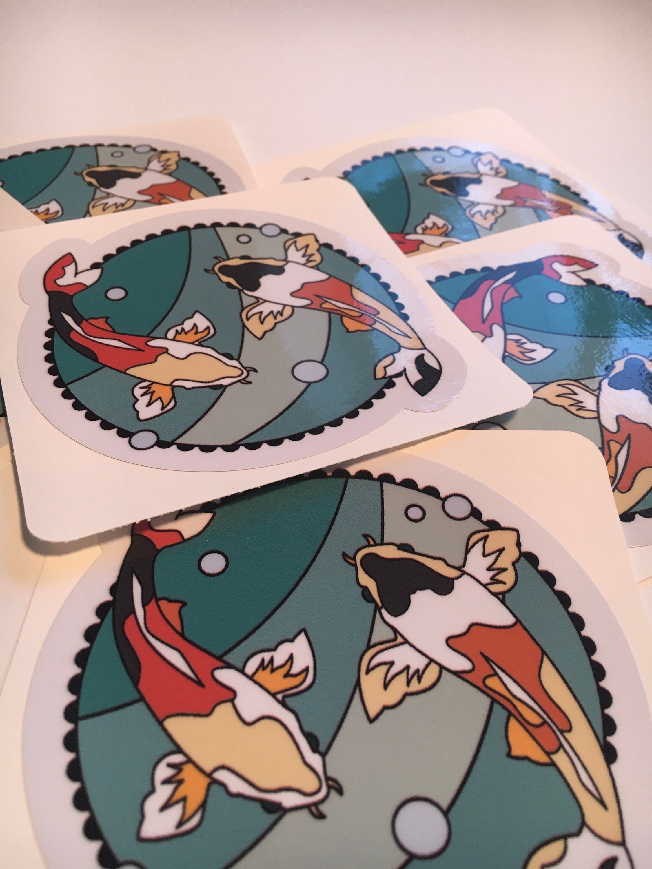 Koi Fish Pond vinyl sticker with gloss laminate for inside or | Etsy