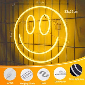 Smiley Face Neon Sign, LED Smiley Face Light for Home Decor, Party Neon ...