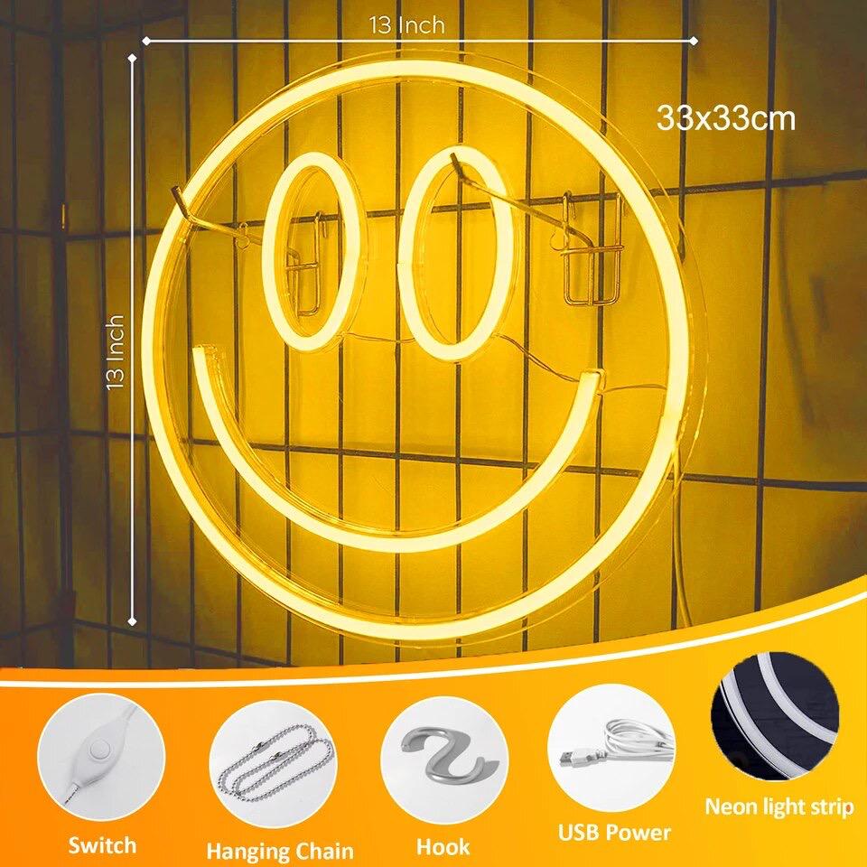 Smiley Face Neon Sign, LED Smiley Face Light for Home Decor, Party Neon, Photo Props, and Gifts ...