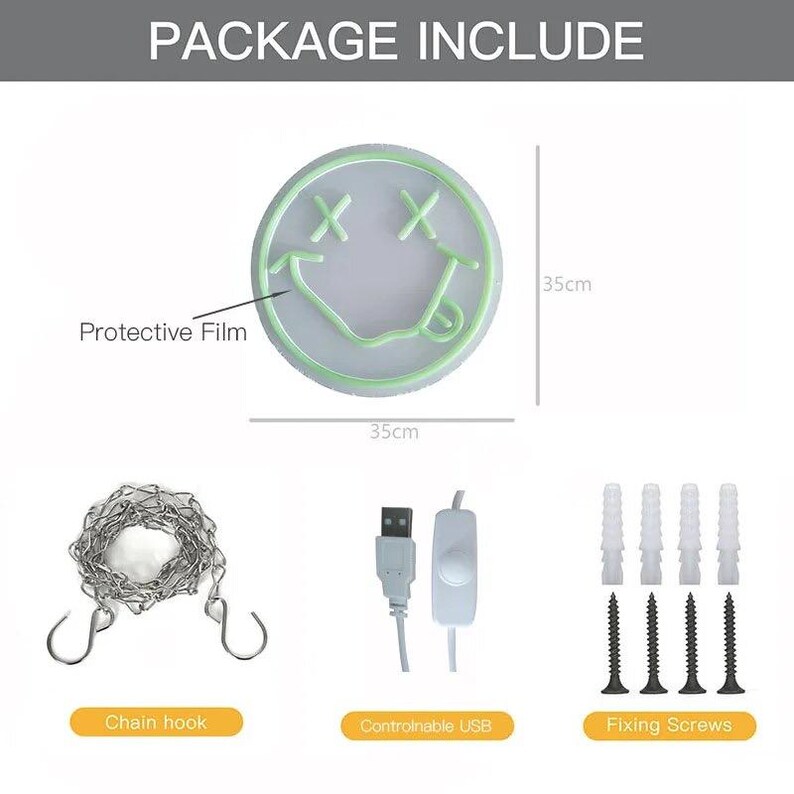 Smiley Face Neon Sign, LED Smiley Face Light for Home Decor, Party Neon ...