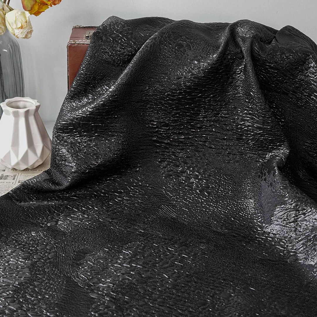 Black Metallic Thread Embossed Brocade Jacquard Designer Fabric , Sold ...