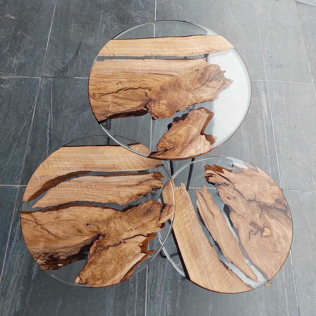 Custom 20 Round Live Edge Resin Coffee Table, Side Table, Mid Century ...