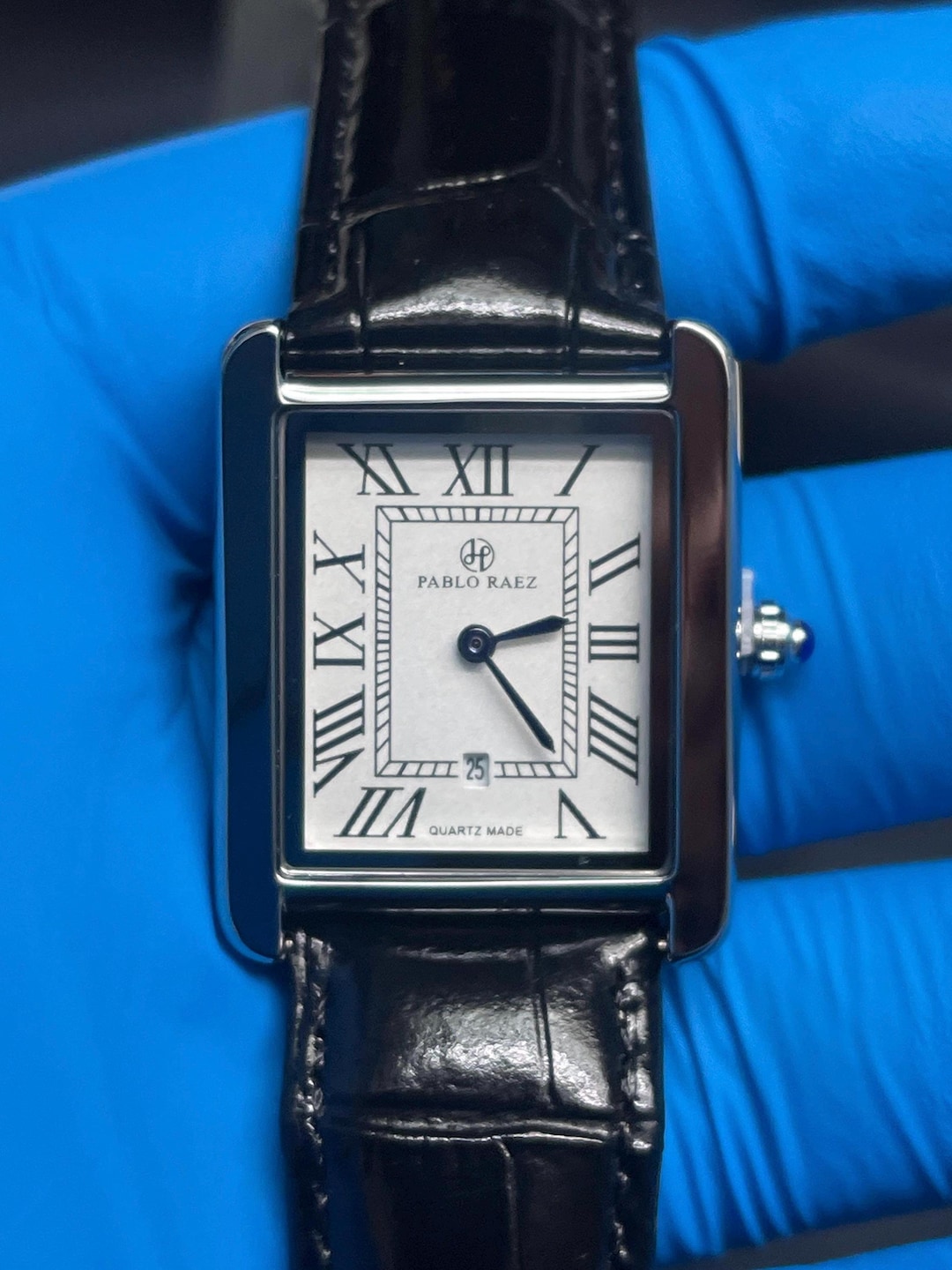 Pablo Raez Luxury 34mm Tank Watch With Black Leather Strap Roman ...