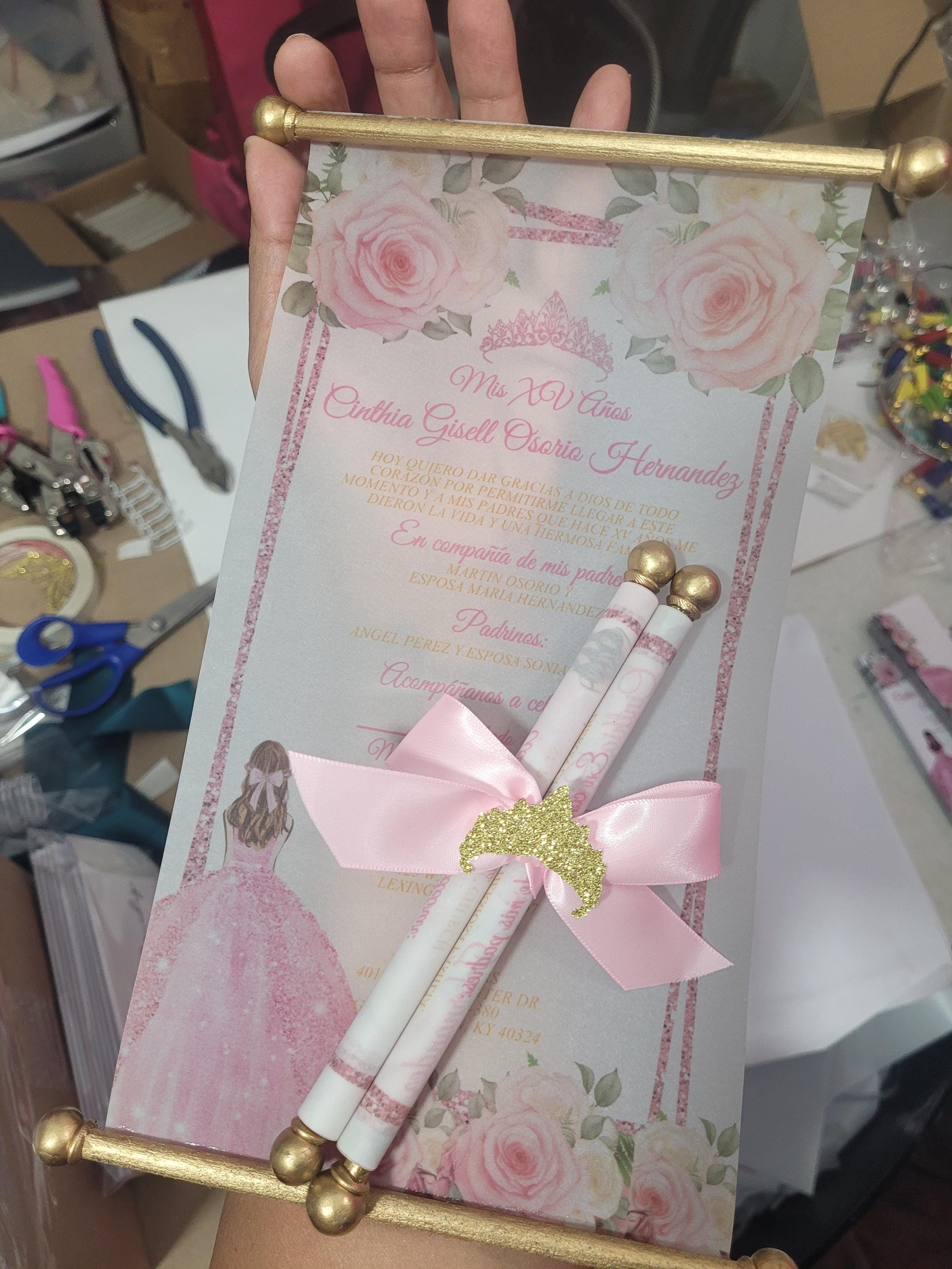 Invitacion De Pergamino Rosa Pink Scroll Invitations - Etsy