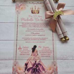 Rose Gold Parchment Scroll Invitations: Royal Crown or Butterfly Detail ...