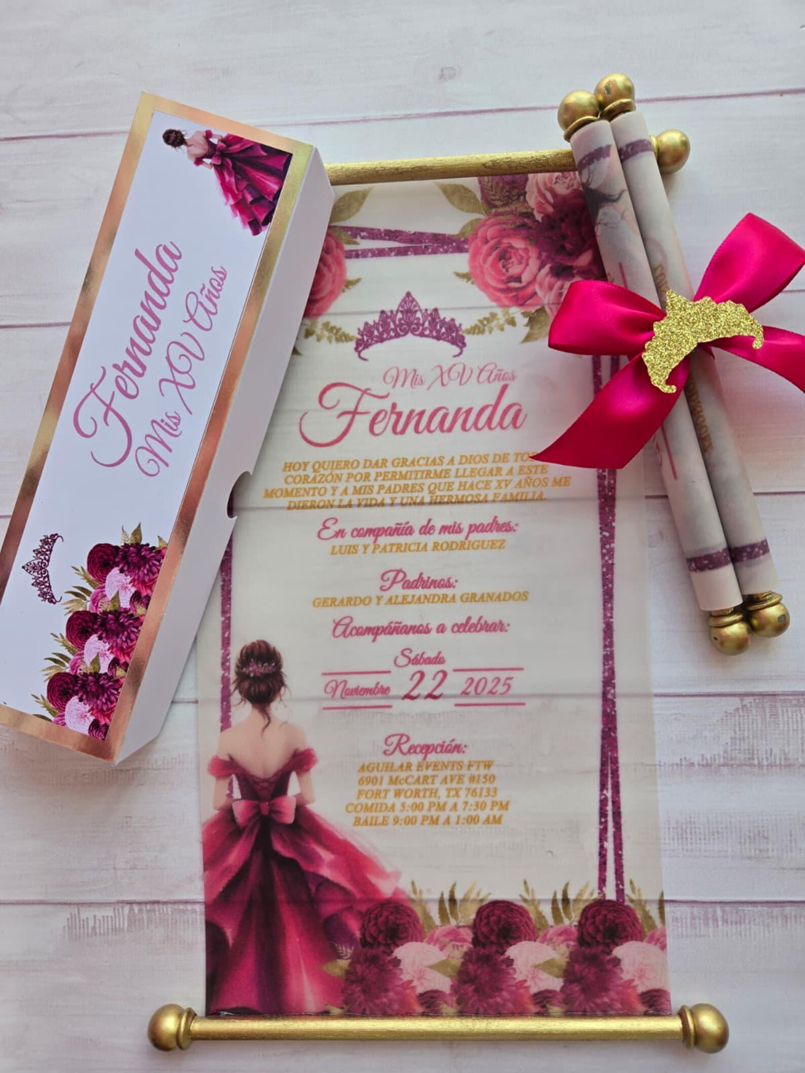 Hot Pink With Gold Parchment Scroll Invitations: Royal Crown or ...
