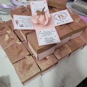 Quinceañera Box Invitations, Handmade Flower, Rose Gold Butterfly - Etsy