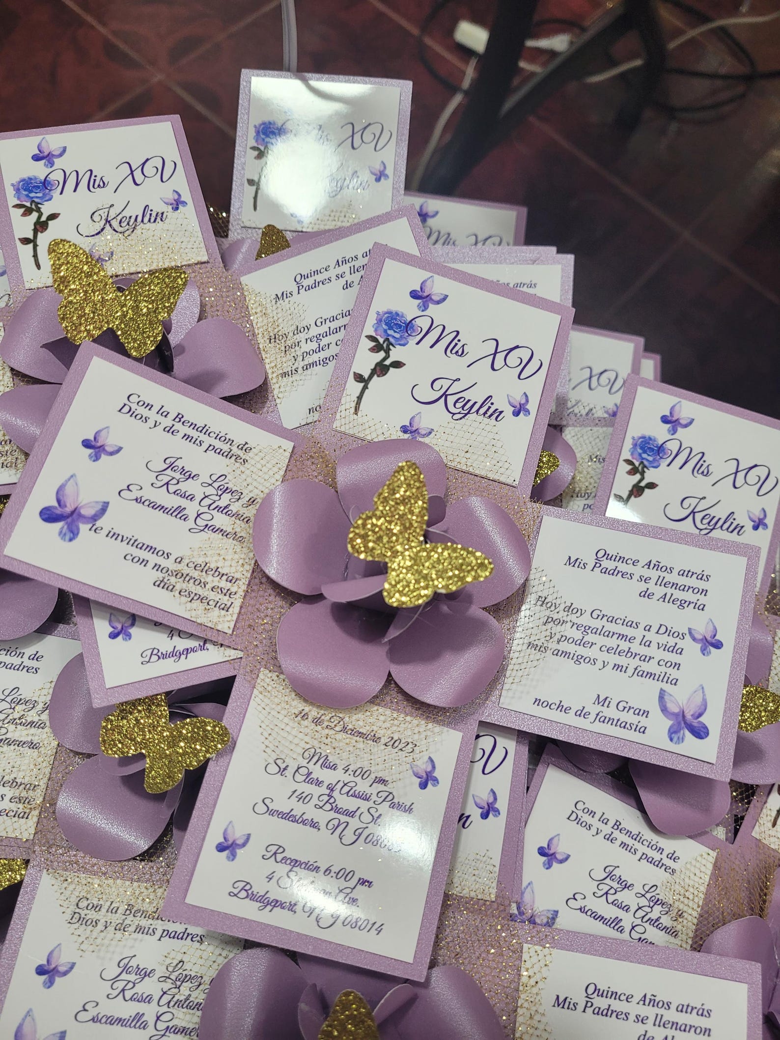 Handmade Quinceañera Box Invitation With Purple Flowers and Gold ...