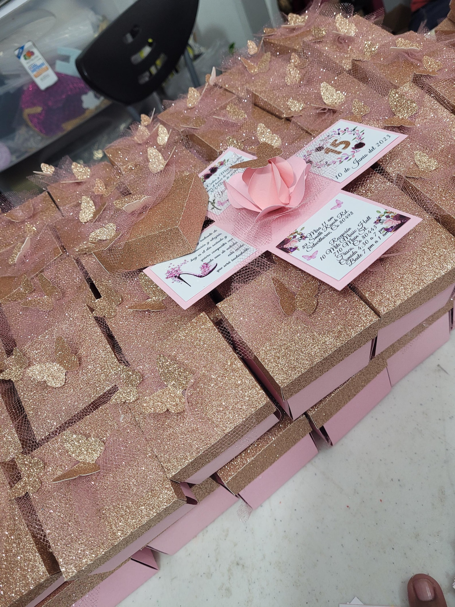 Quinceañera Box Invitations, Handmade Flower, Rose Gold Butterfly - Etsy