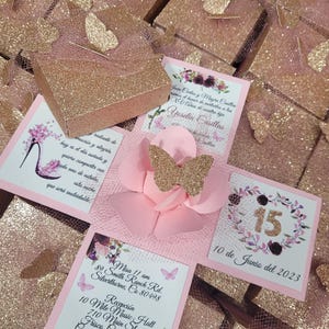 Quinceañera Box Invitations, Handmade Flower, Rose Gold Butterfly - Etsy