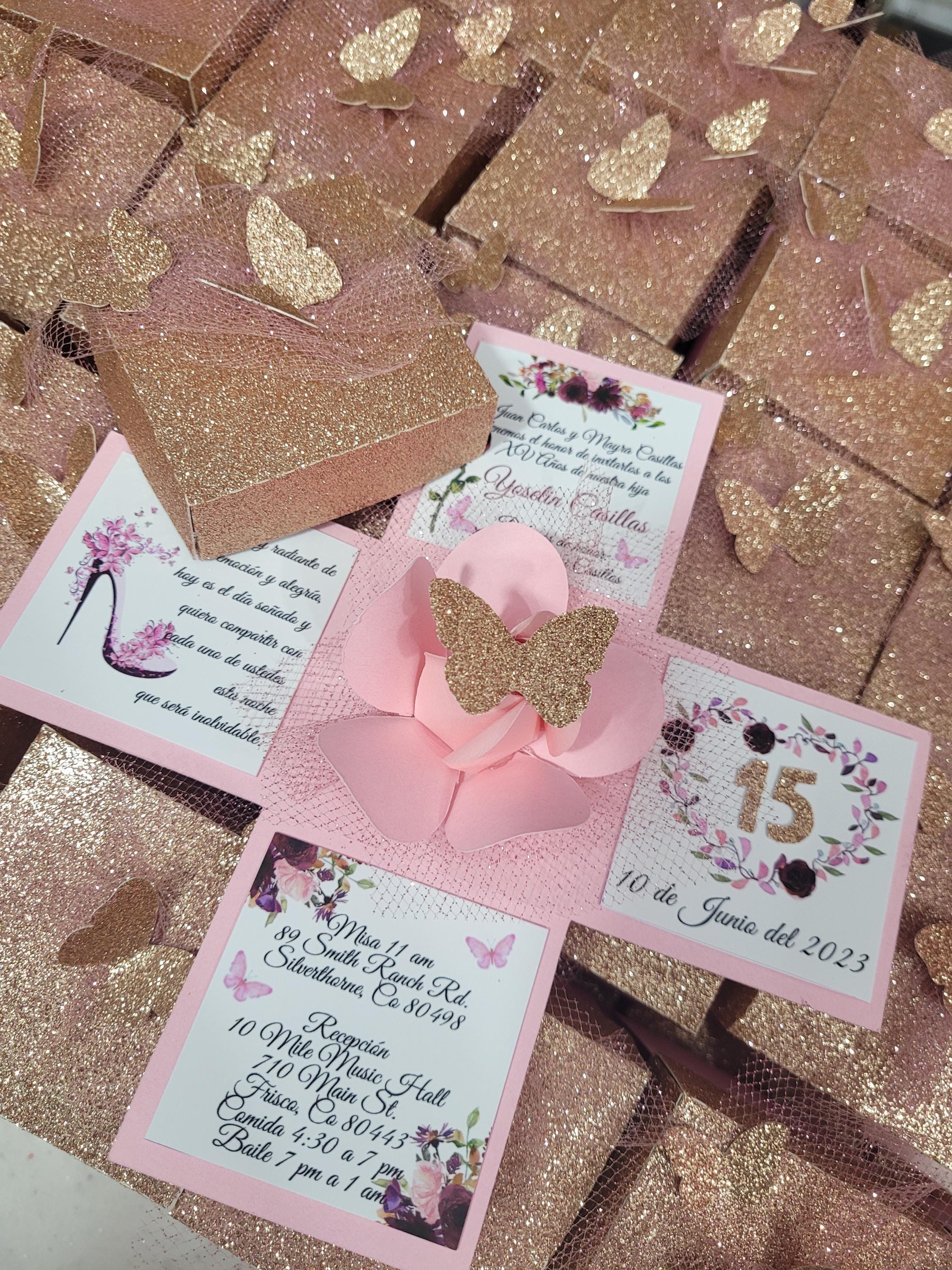 Quinceañera Box Invitations, Handmade Flower, Rose Gold Butterfly - Etsy