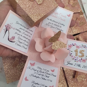 Quinceañera Box Invitations, Handmade Flower, Rose Gold Butterfly - Etsy