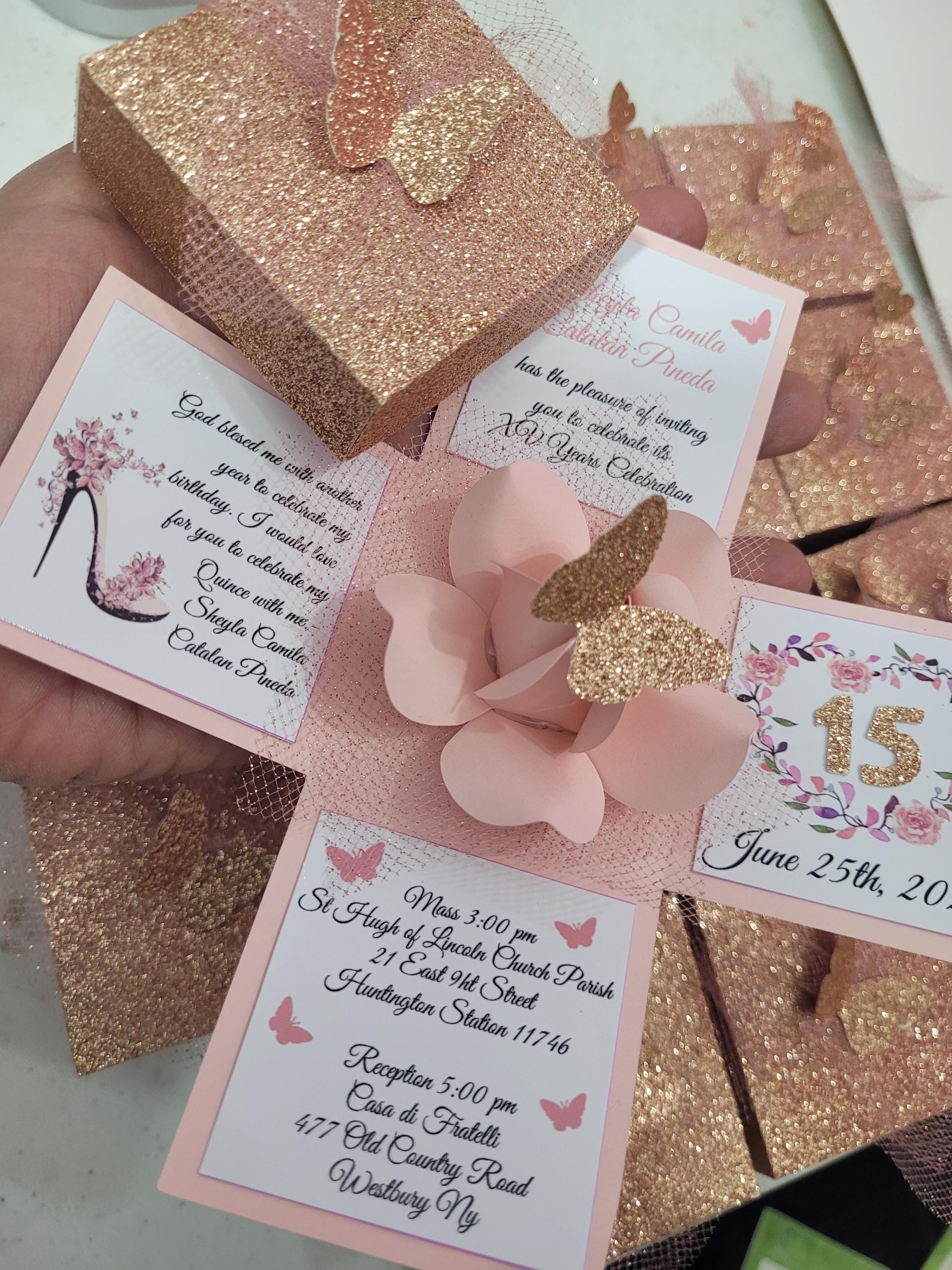 Quinceañera Box Invitations, Handmade Flower, Rose Gold Butterfly - Etsy