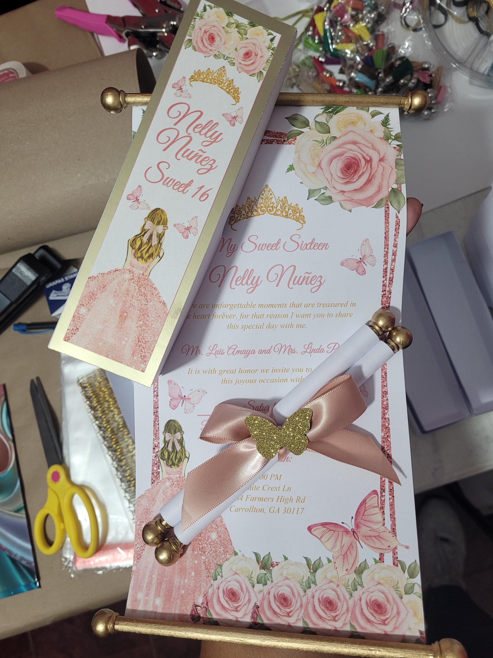Rose Gold Quinceanera Scroll Invitation: Parchment With Beige & Gold - Etsy