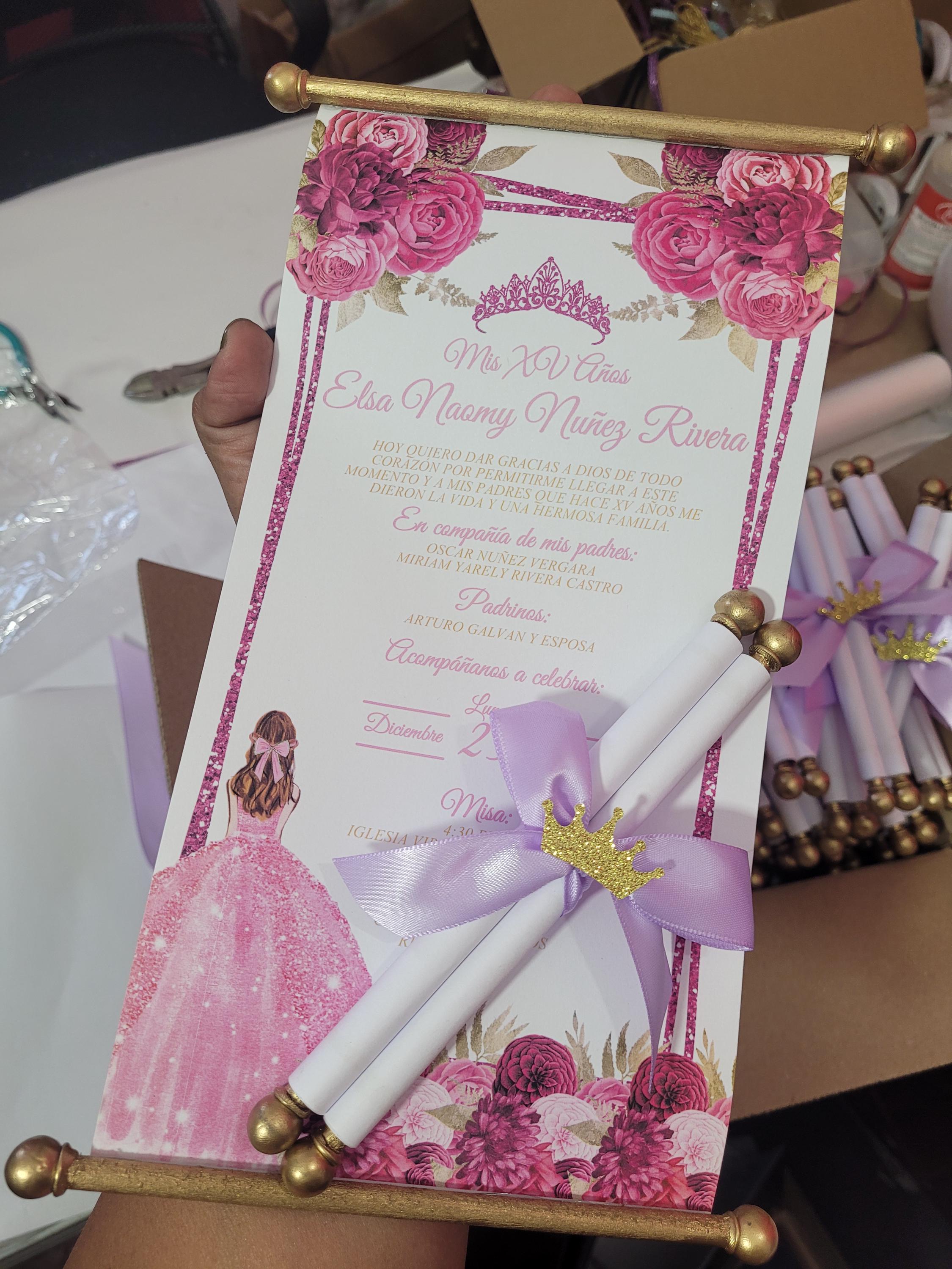 Pink and Lilac Parchment Invitation, Pink and Lilac Scroll Invitations ...