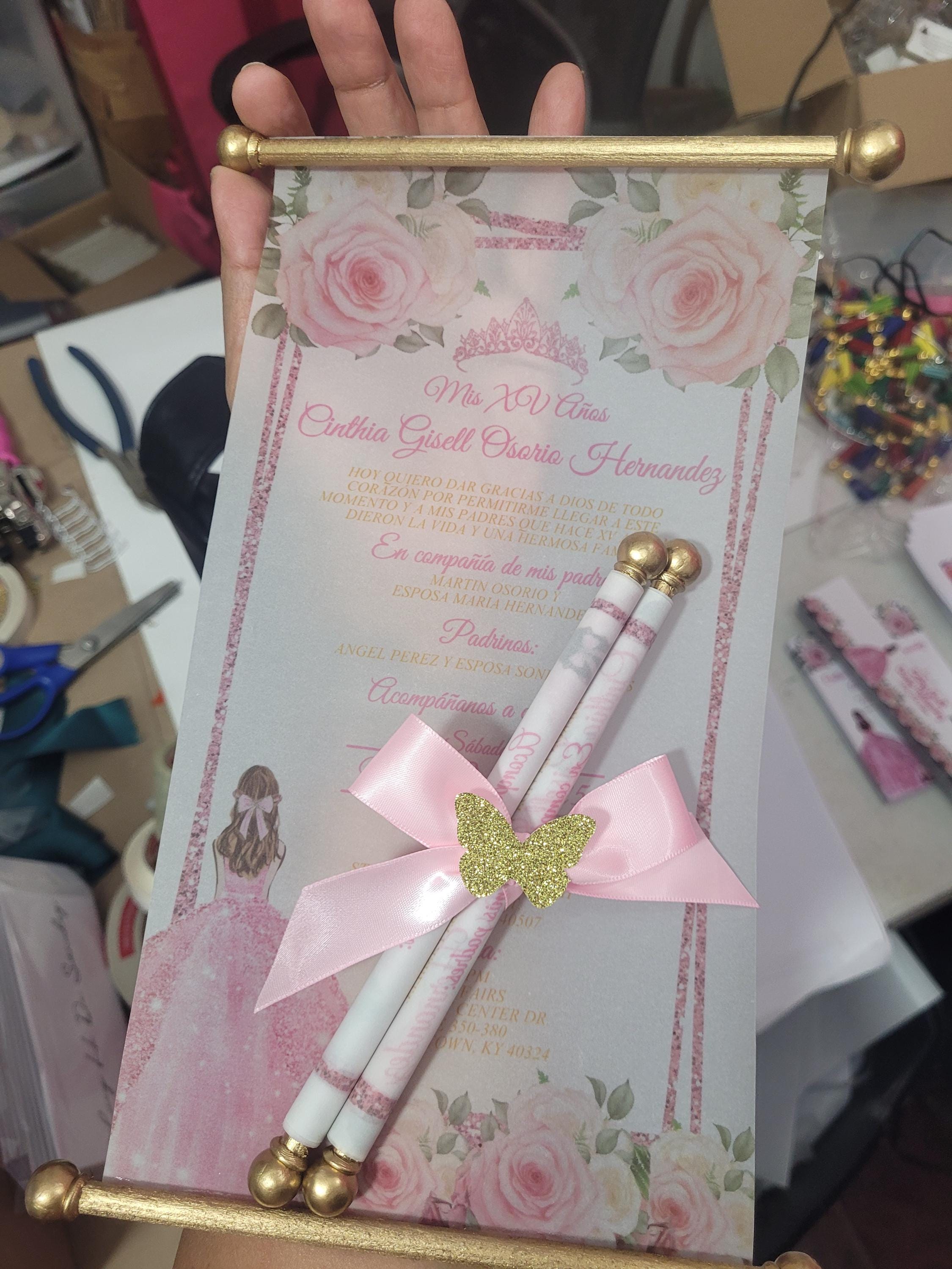 Invitacion De Pergamino Rosa Pink Scroll Invitations - Etsy