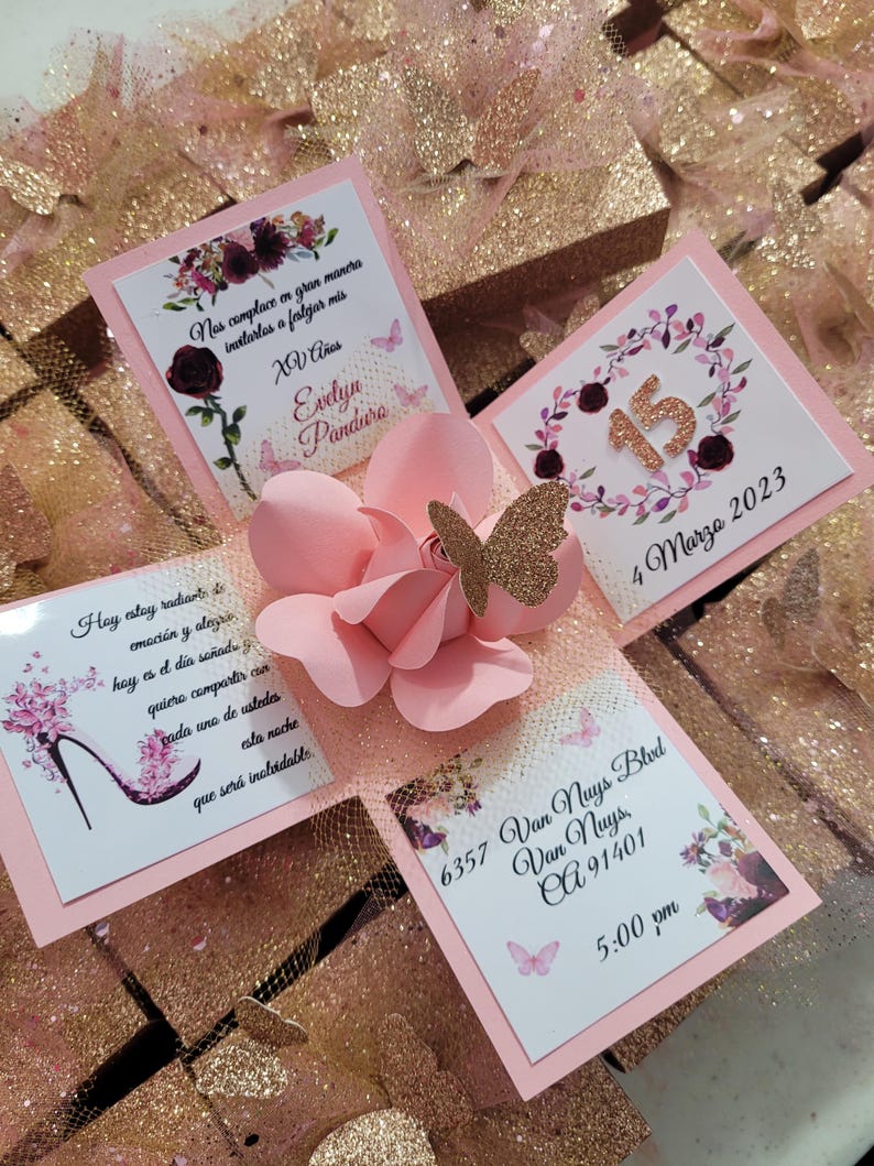 Quinceañera Box Invitations, Handmade Flower, Rose Gold Butterfly - Etsy
