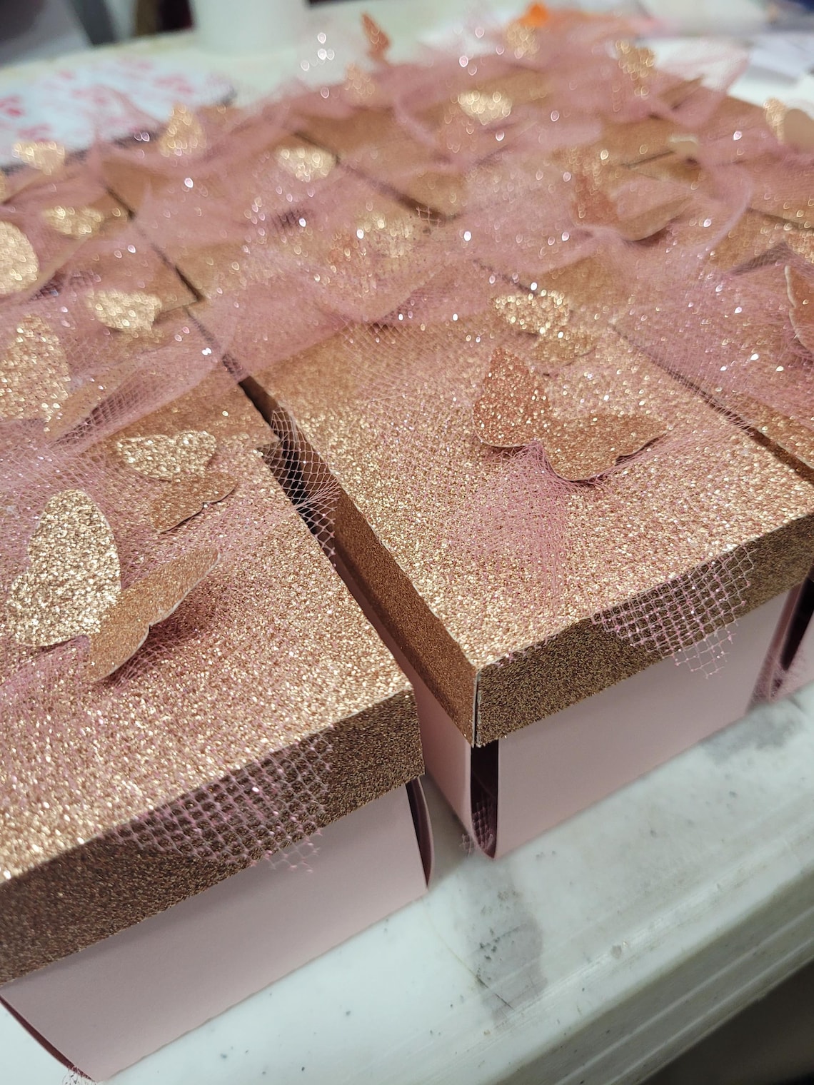 Quinceañera Box Invitations, Handmade Flower, Rose Gold Butterfly - Etsy