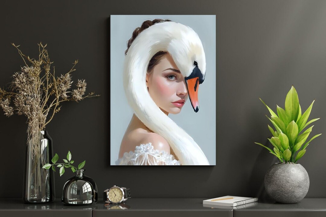 Ethereal Woman With Swan Portrait | Elegant Feminine Wall Art Printable ...