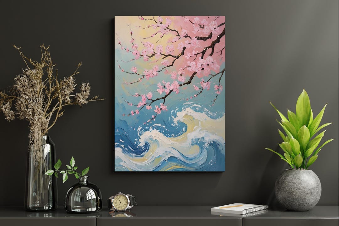 Cherry Blossom Wave Art Print | Japanese Wall Decor (digital Download ...