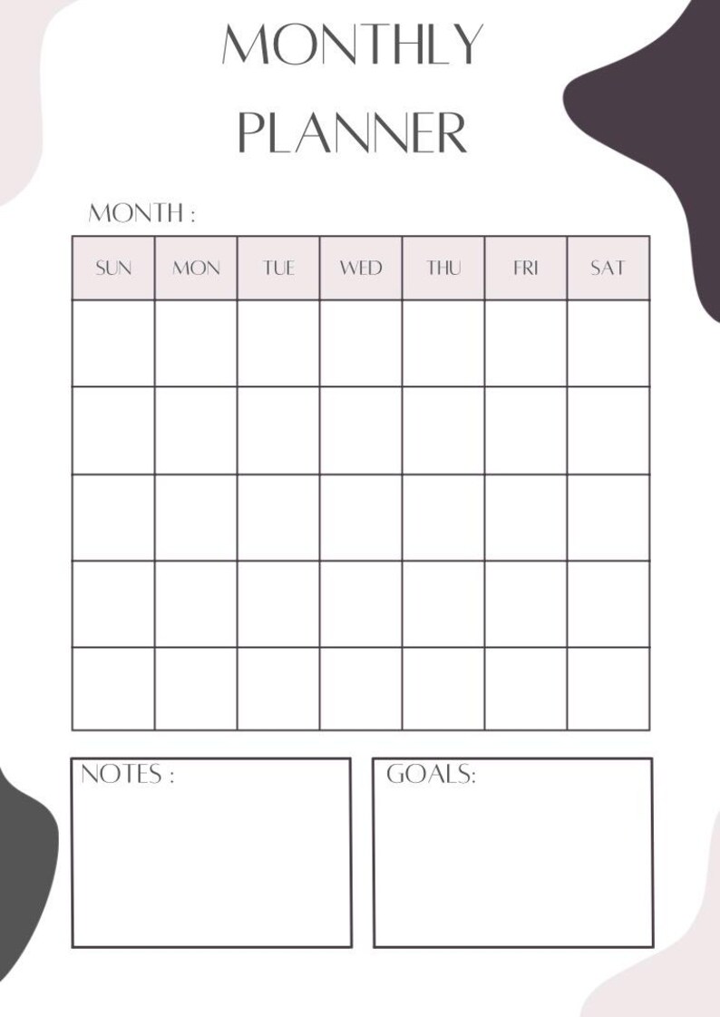PDF Printable Monthly Calendar Digital Download Monthly Calendar ...
