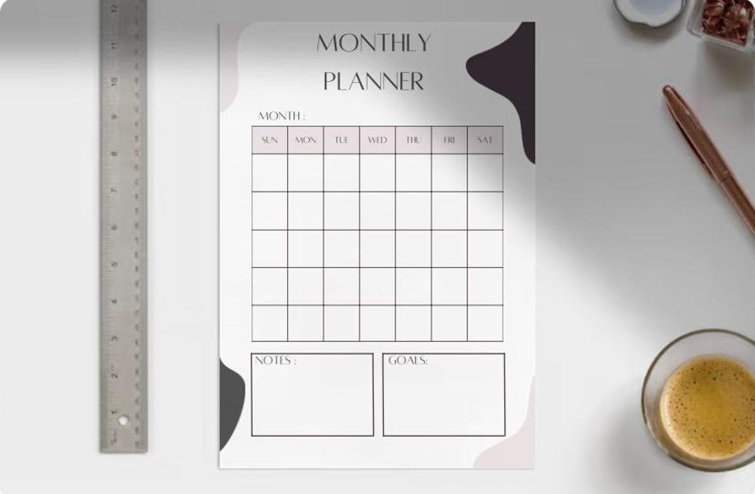 PDF Printable Monthly Calendar Digital Download Monthly Calendar ...