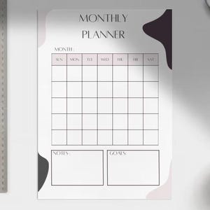 PDF Printable Monthly Calendar Digital Download Monthly Calendar ...