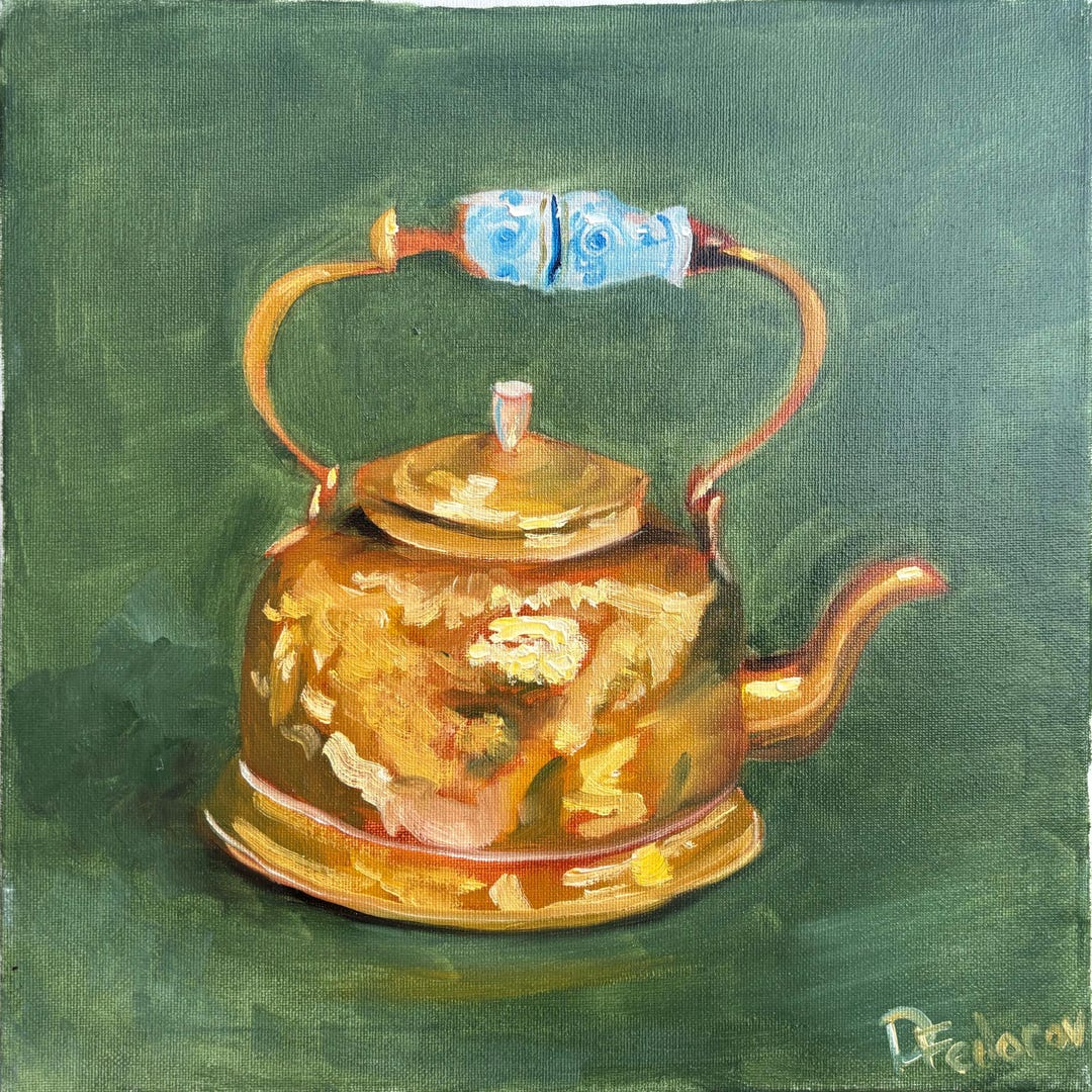 Still Life With Retro Pot. Original Oil Painting 35x35cm - Etsy