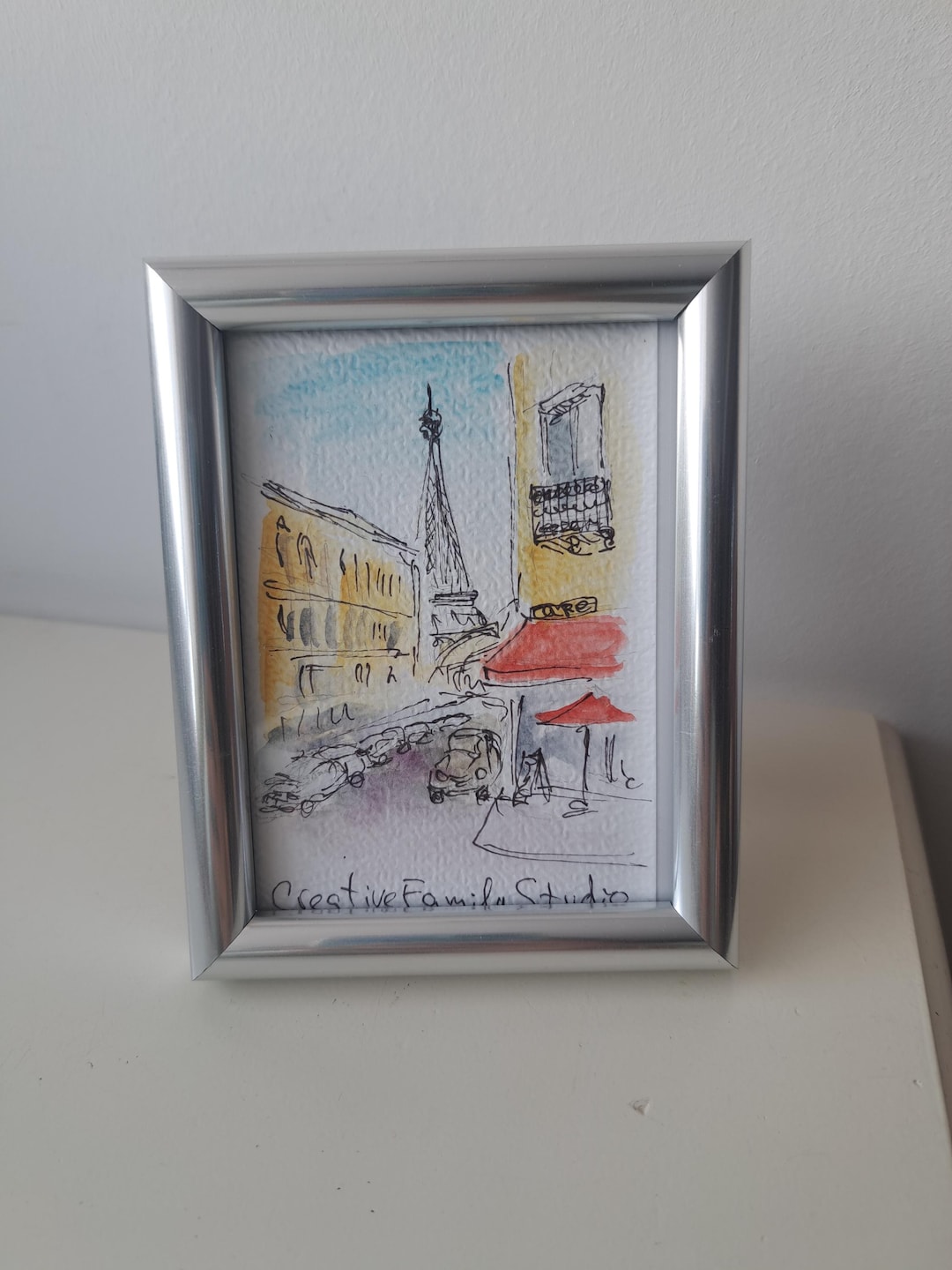 Paris Original Mini Watercolor Painting in Decorative Frame Old Street ...