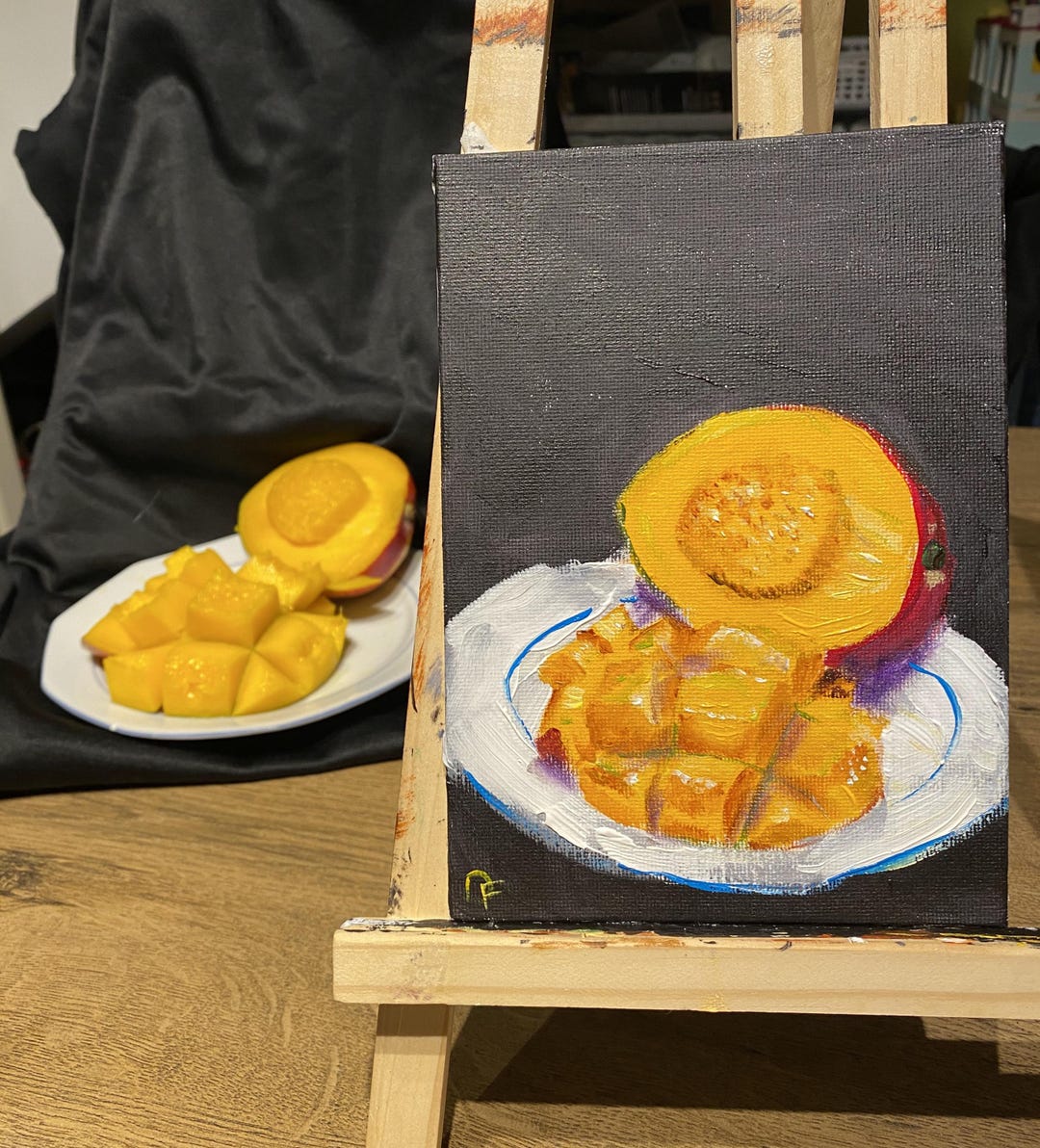Still Life With Mango. Original Acrylic Painting 13x18cm - Etsy