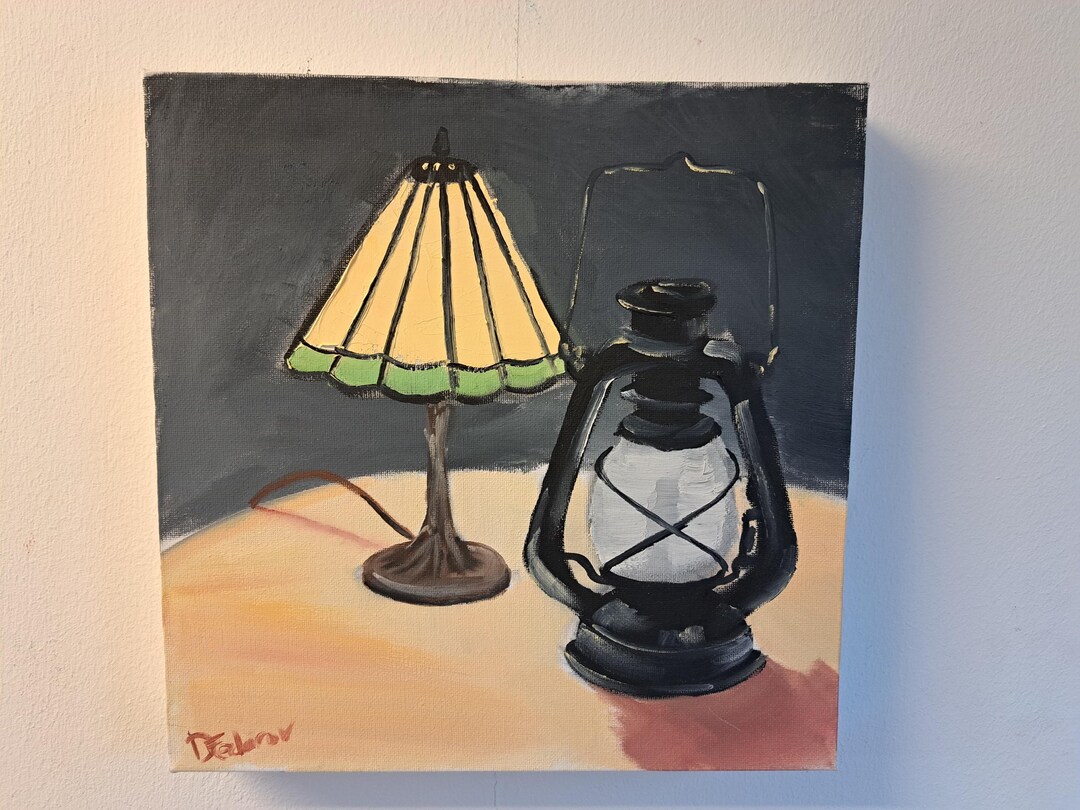 Still Life With an Old 11.4x11.4 Oil Lamp Oil Painting Original ...