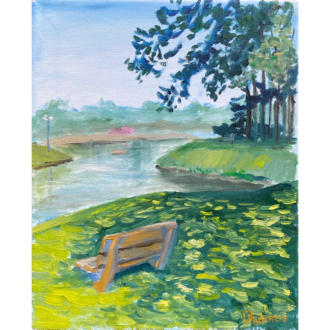 Impressionism Oil Painting: Sunny Lake Park Scene, 10x12 Original Art ...