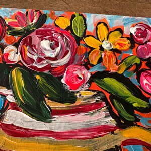 Still Life Pot With Bright Flowers Acrylic Original Painting 25x25cm - Etsy
