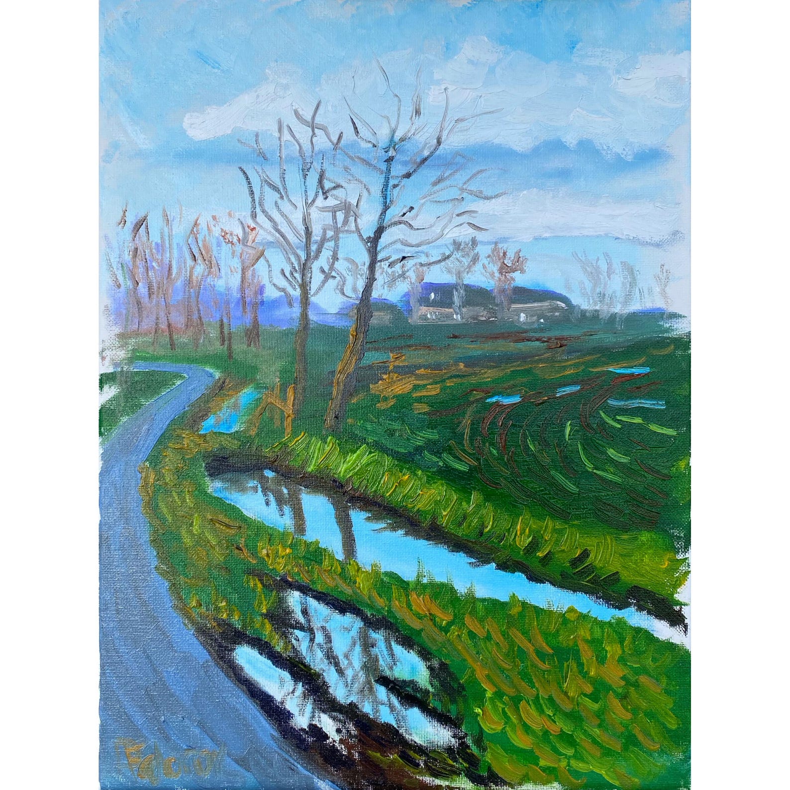Netherlands Landscape Oil Painting: Country Road Reflections, Plein Air ...