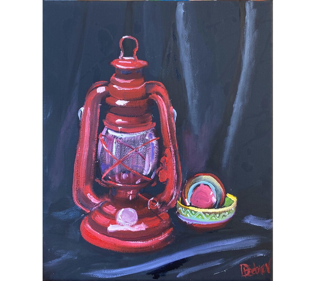 Still Life With a Red Oil Lamp. Original Oil Painting 25x30cm - Etsy