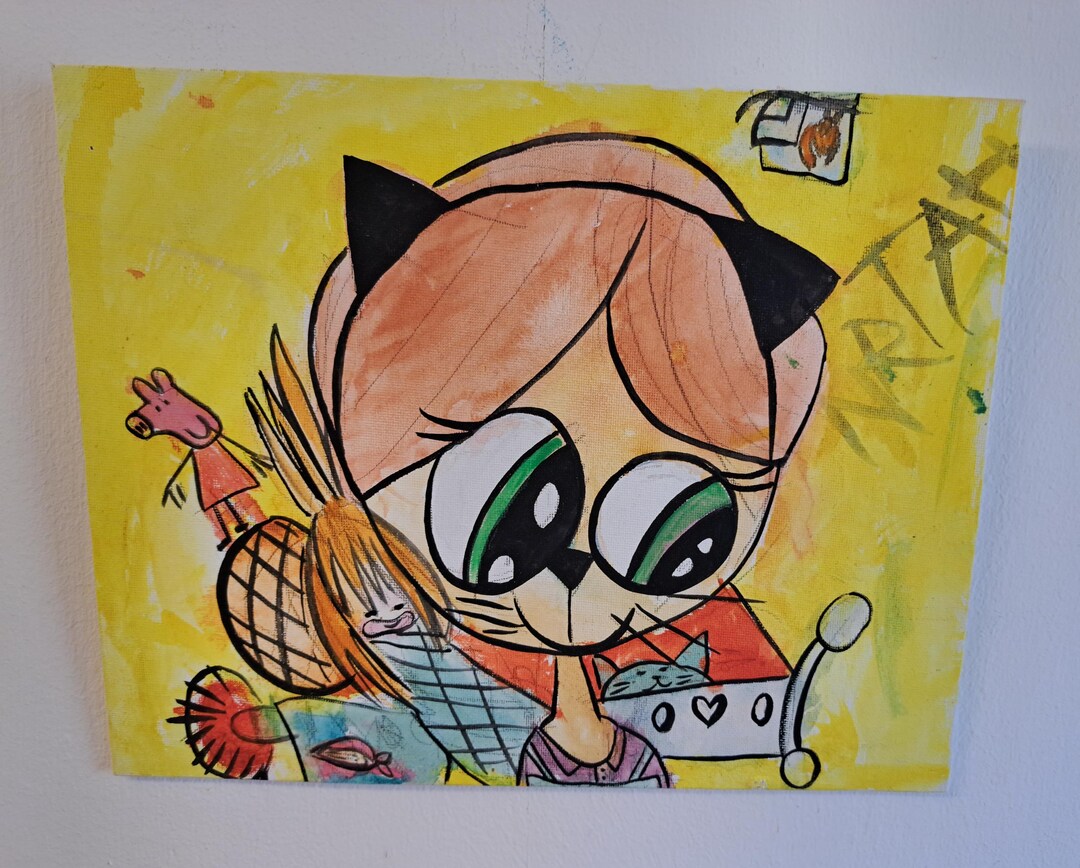 Cartoon Girl Cat Self Portrait Autisme Artist Watercolor Original ...