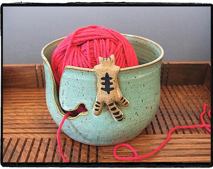 Reserved-turquoise Tabby Cat Yarn Bowl - Etsy
