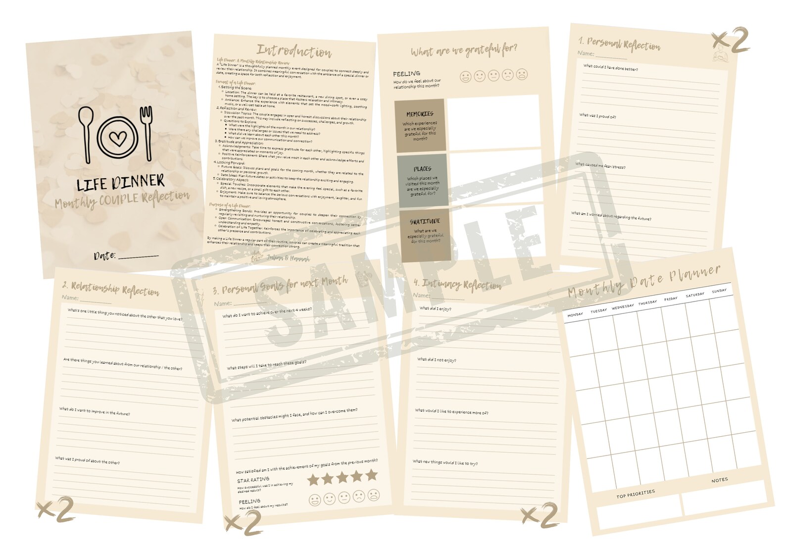 Life Dinner Template - Monthly Relationship Reflection PDF | Digital ...
