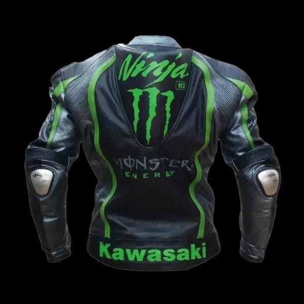 Kawasaki Ninja Monster Motorbike Leather Jacket, Motorcycle Fluorescent ...