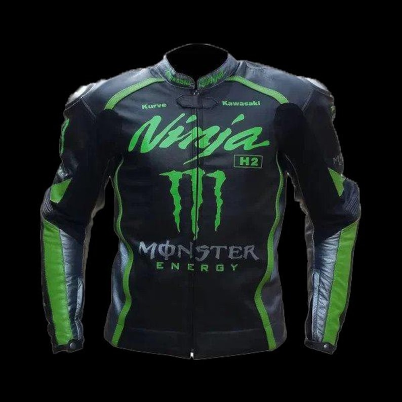 Kawasaki Ninja Monster Motorbike Leather Jacket, Motorcycle Fluorescent ...