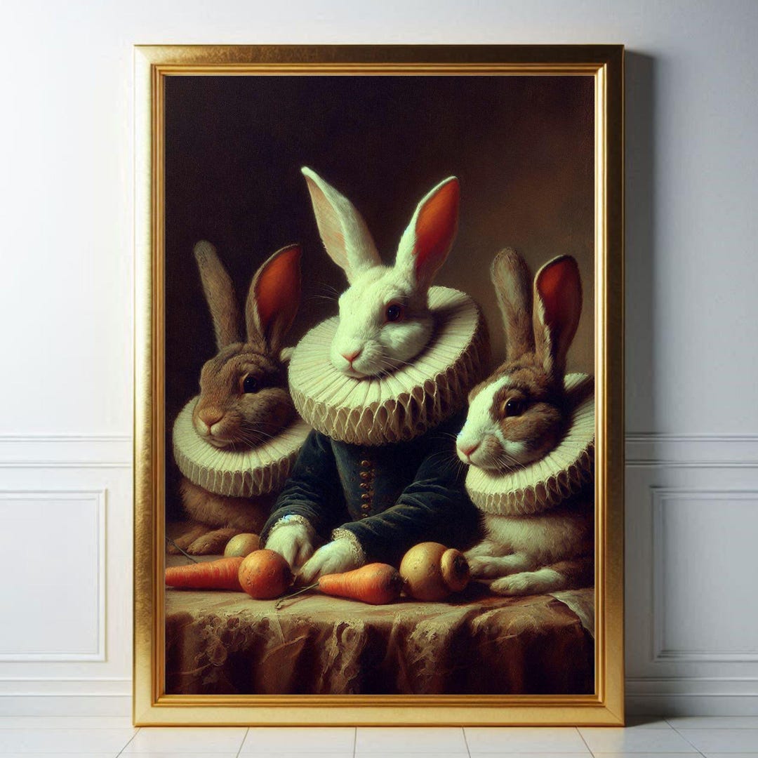 Rabbits With Collar Ruff Dark Academia Print, Digital Download, Print ...