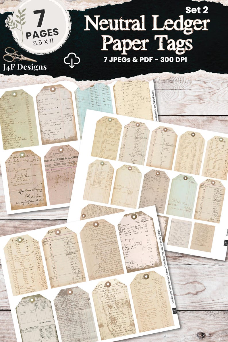 Neutral Junk Journal Tags Printable Vintage Ledger Paper Tags Old ...