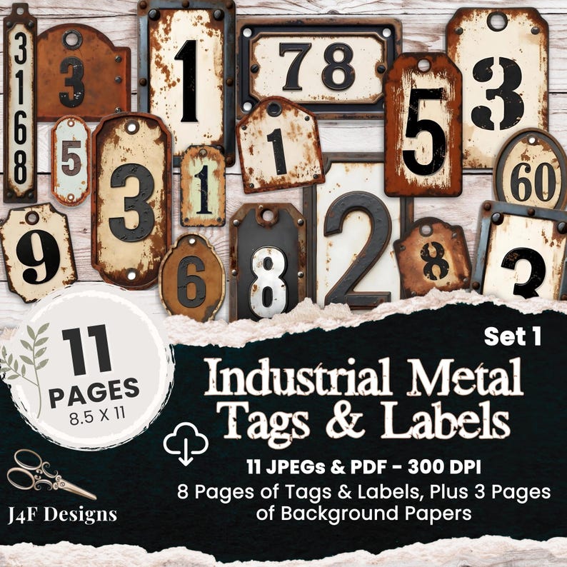 Metal Rustic Industrial Grungy Number Labels Printable Junk Journal ...